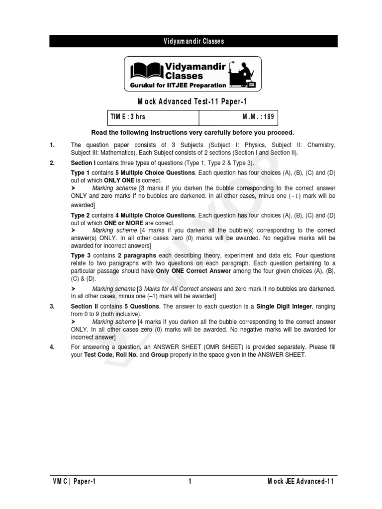 VMC | Paper-1 Mock Advanced Test | PDF | Adsorption | Gases