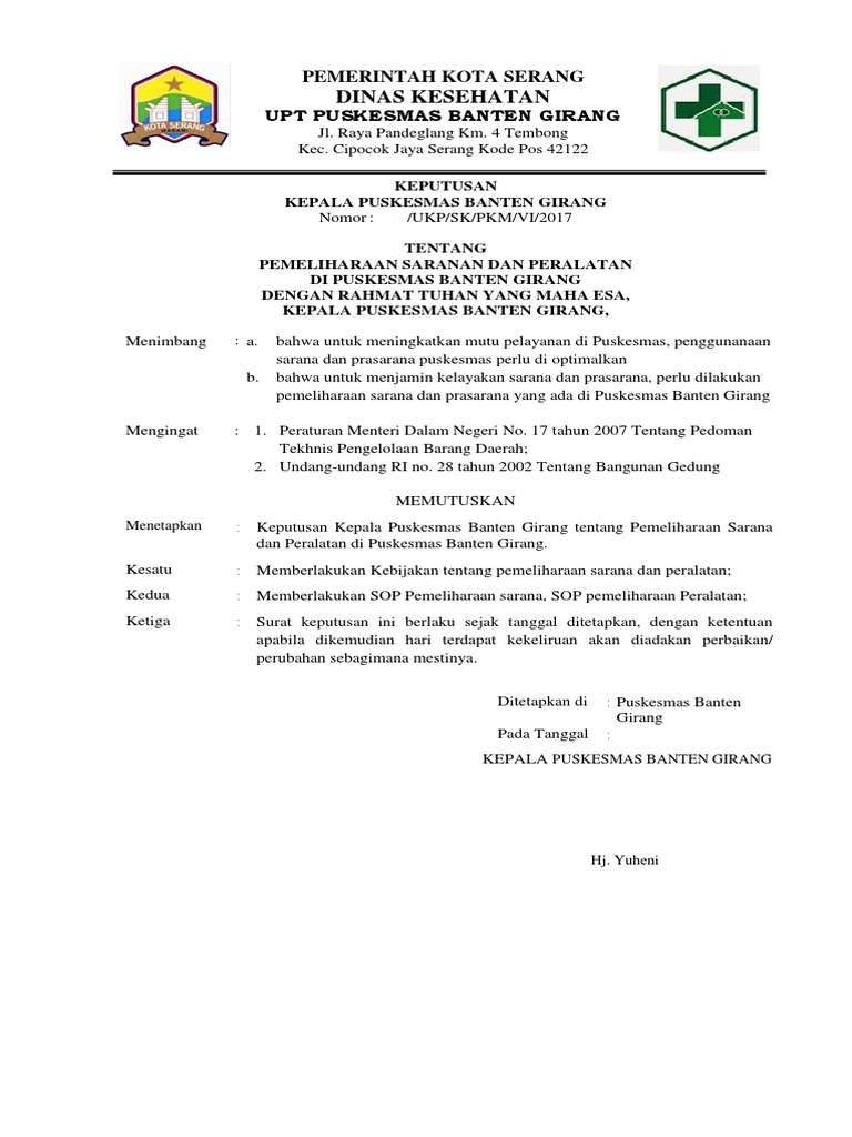 Pemeliharaan Sarana Puskesmas Banten | PDF