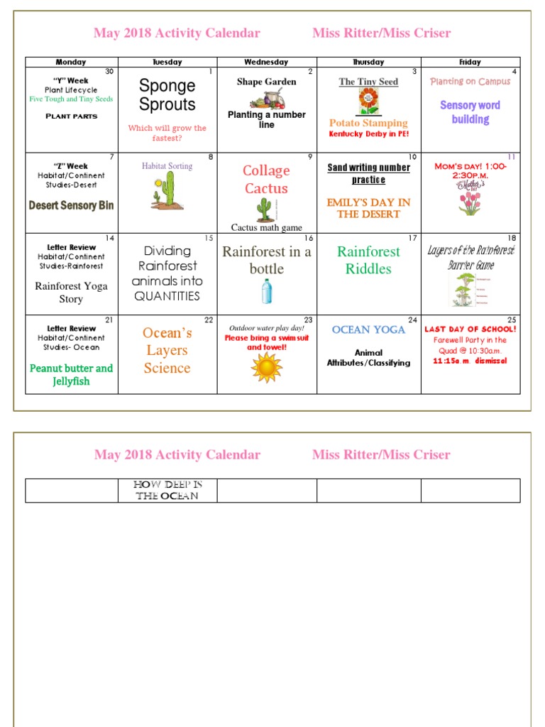 May 2018 Activity Calendar | PDF | Organisms | Plants