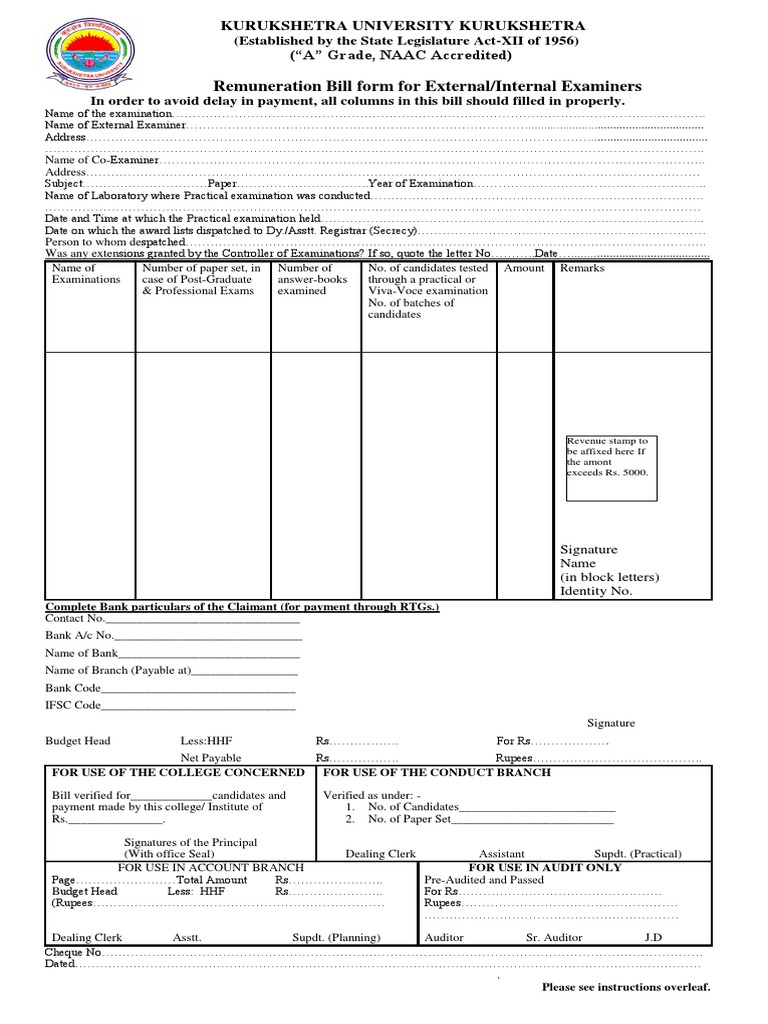 Remuneration Bill for Practical Examinations of All Classes ...