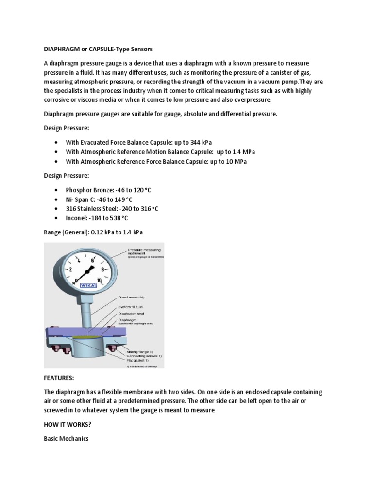 DIAPHRAGM or CAPSULE-Type Sensors: o o o o | PDF | Pressure Measurement ...