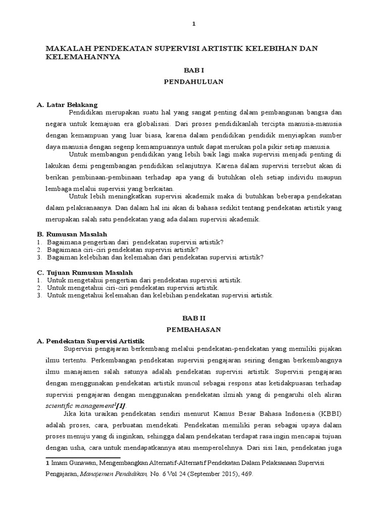 Pendekatan Supervisi Artistik: Kelebihan & Kelemahan | PDF
