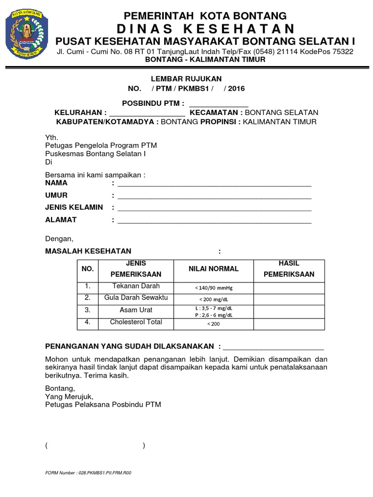 Contoh Lembar Rujukan Posbindu PTM | PDF