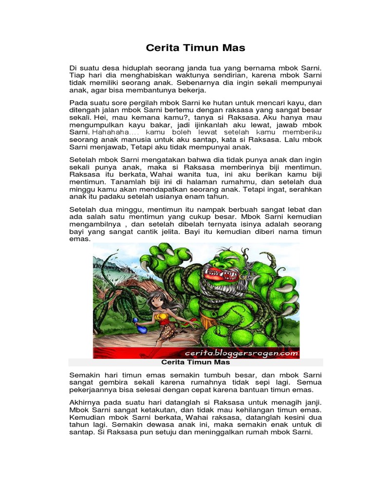 Cerita Timun Mas Bahasa Indonesia | PDF