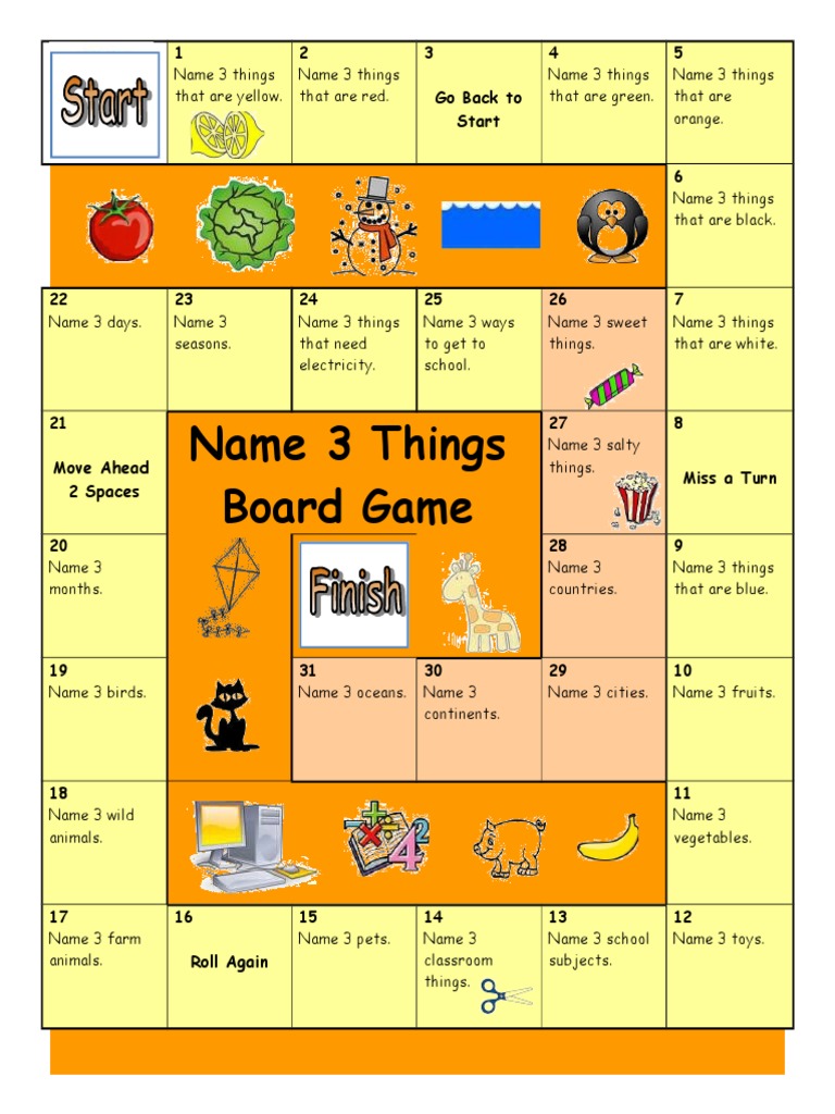 Board Game Name 3 Things Easy Fun Activities Games 987 | PDF | Leisure ...