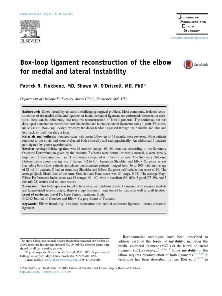 Elbow Box-Loop Ligament Reconstruction | PDF | Elbow | Limbs (Anatomy)