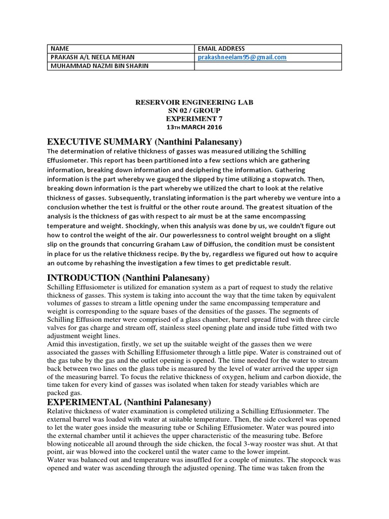 Measuring Relative Gas Thickness Using Schilling Effusiometer | PDF ...