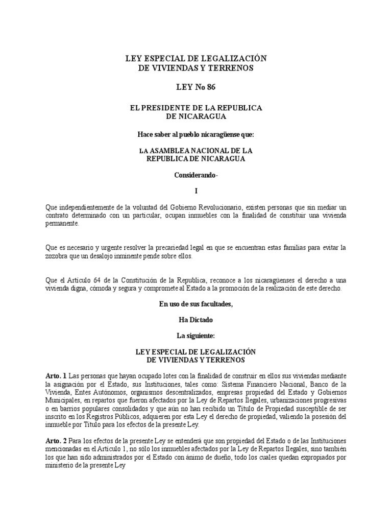 90 Ley 86 Legalización Viviendas y Terrenos | PDF | Propiedad | Estado ...