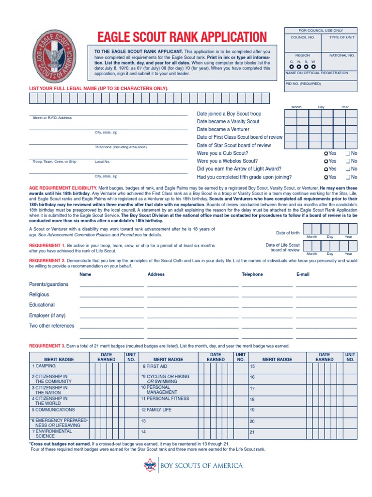 Eagle Scout Rank Application Guide | PDF | Patriotic And National ...