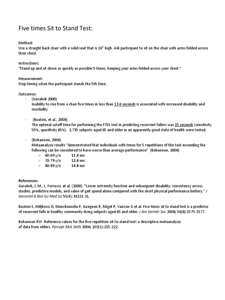 Five Times Sit To Stand Test:: 11.4 Sec 12.6 Sec 14.8 Sec | PDF