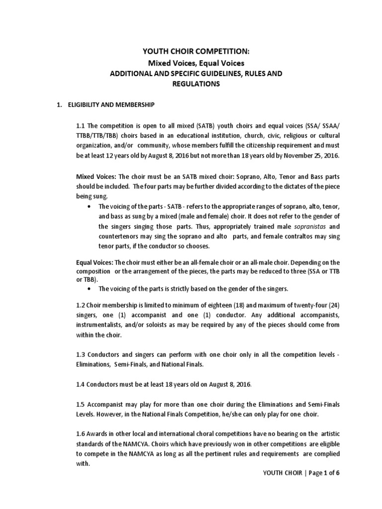 Youth Choir Competition: Mixed Voices, Equal Voices: Additional and ...