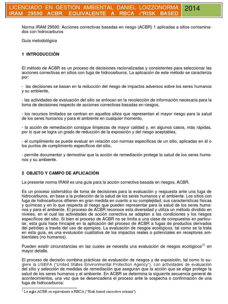 Lic. Daniel Loizzo Sitios Contaminados Con Hidrocarburos - RBCA. | PDF ...