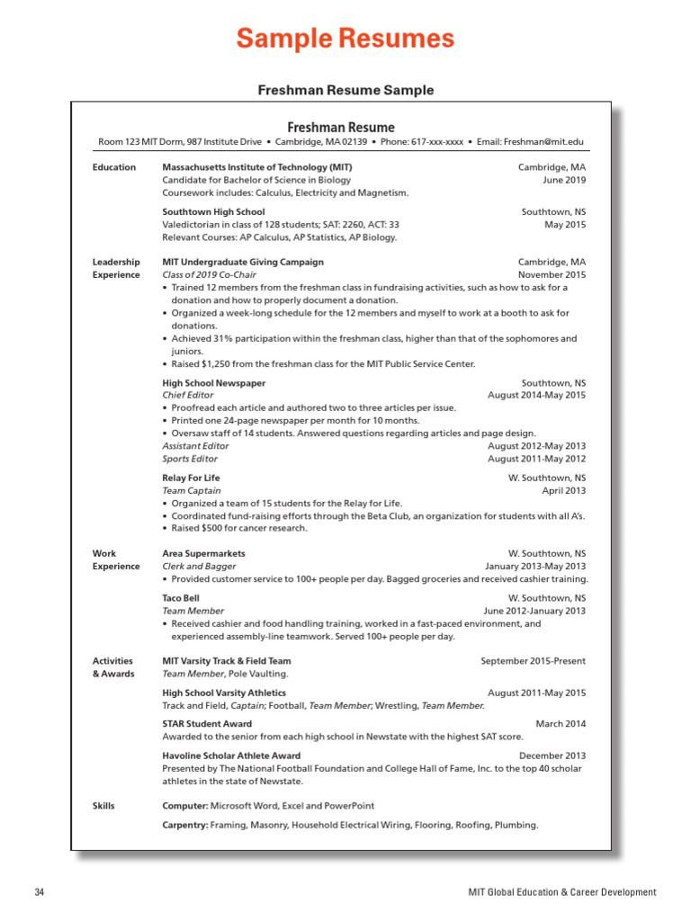 Sample Resumes | Massachusetts Institute Of Technology | Pharmaceutical ...