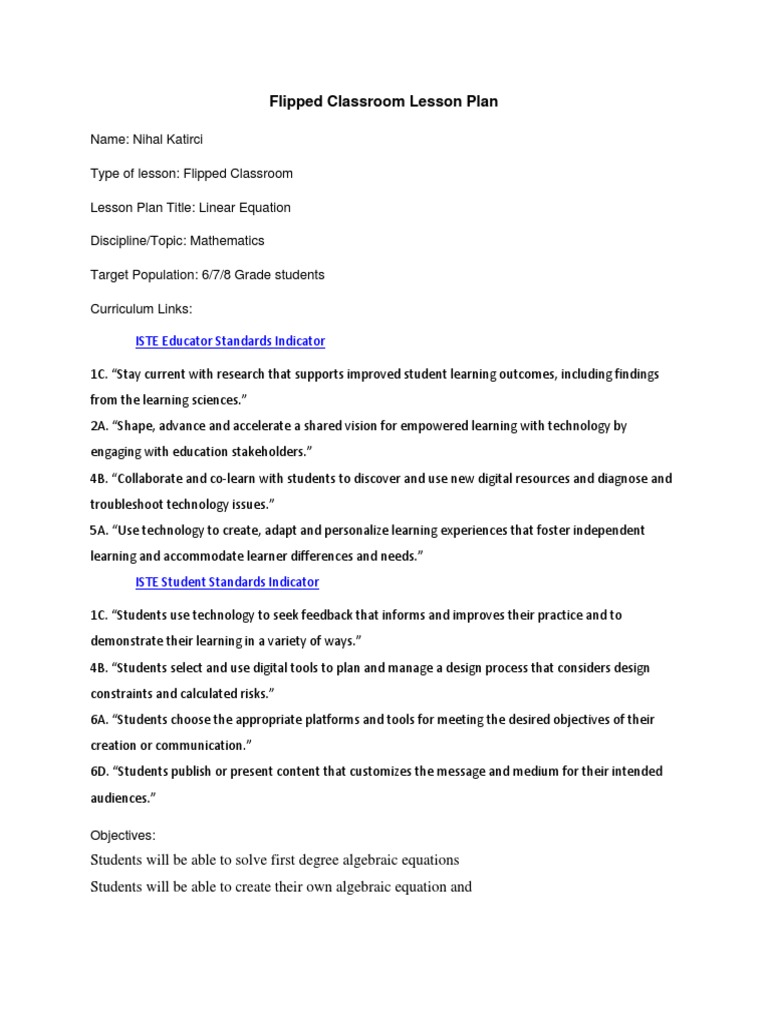Flipped Lesson Plan Nihalkatirci-Modified | PDF | Equations | Lesson Plan