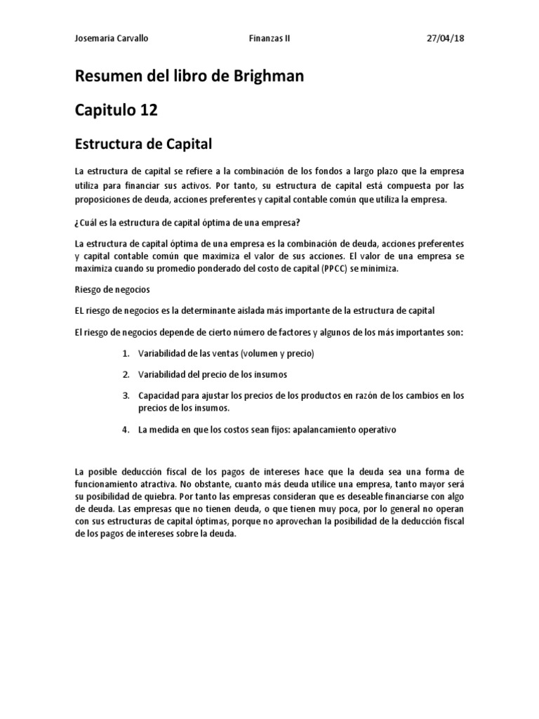 Resumen Del Libro de Ross Cap 16 | PDF | Apalancamiento (Finanzas) | Deuda