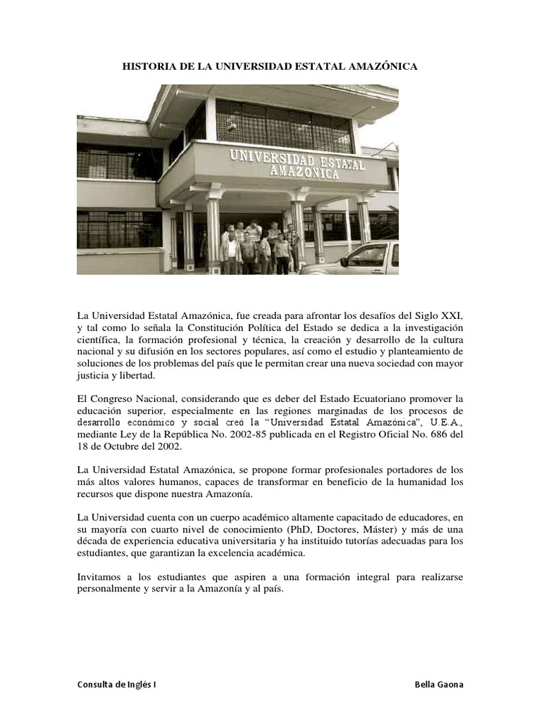 Historia de La Universidad Estatal Amazónica | PDF | Universidad ...