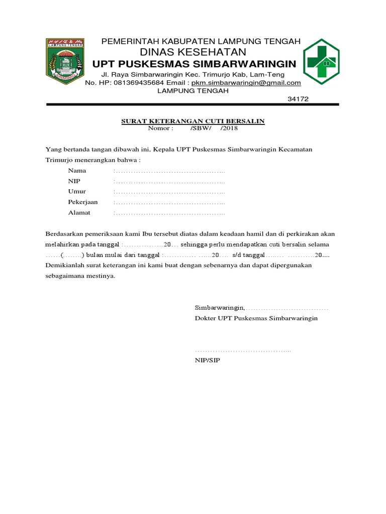 SURAT KETERANGAN Cuti Bersalin New | PDF