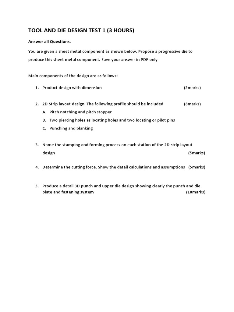 Tool and Die Design Test Sept 2017 - 1 | PDF