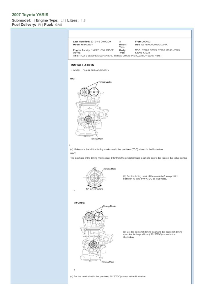 1NZ-FE Engine Timing Marks Guide | PDF | Engines | Rotating Machines