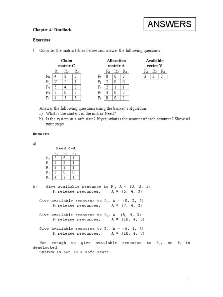 Answers: Chapter 4: Deadlock Exercises | PDF | Concurrency (Computer ...