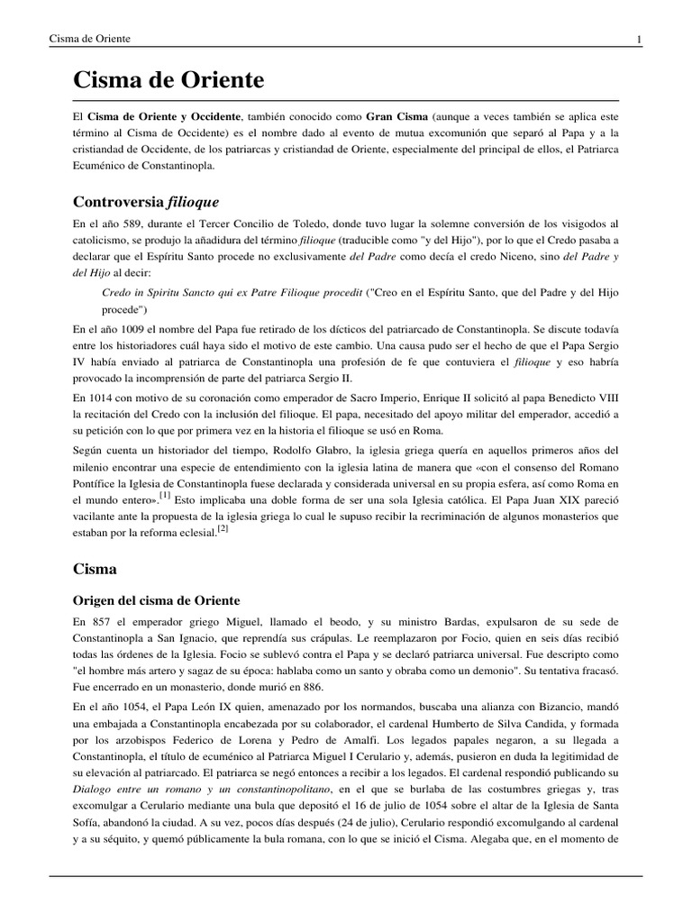 Cisma de Oriente PDF | PDF | Cristianismo De La Edad Media | Familias denominacionales cristianas