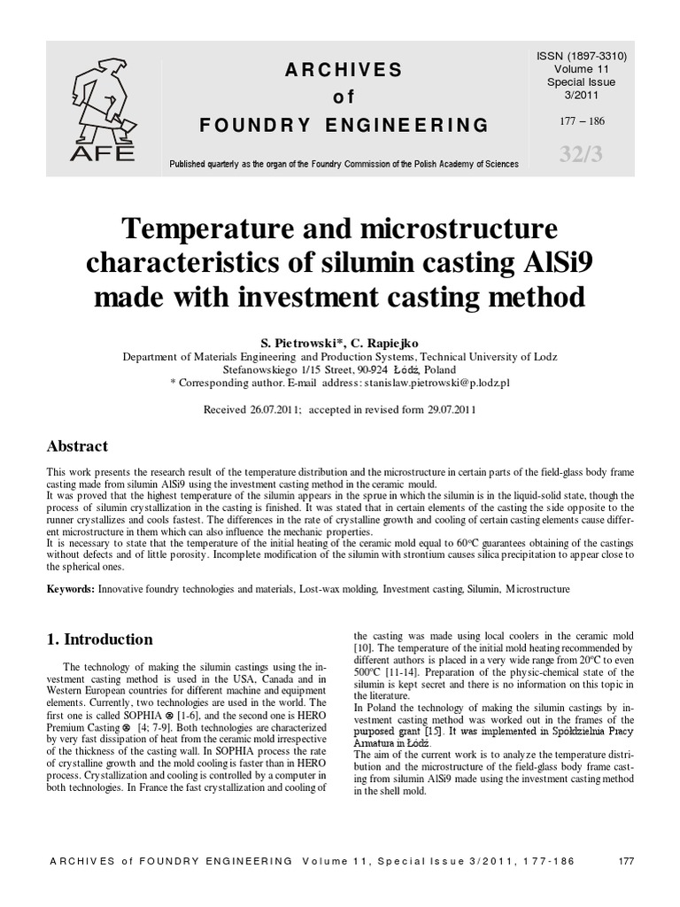 Temperature and Microstructure Characteristics of Silumin Casting Alsi9 ...