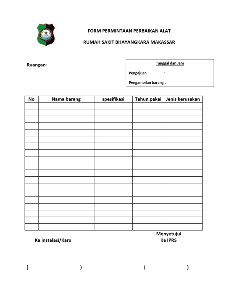 Form Permintaan Perbaikan Alat | PDF