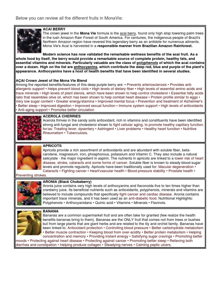 MonaVie Juice Ingredients Overview | PDF | Cardiovascular Diseases ...