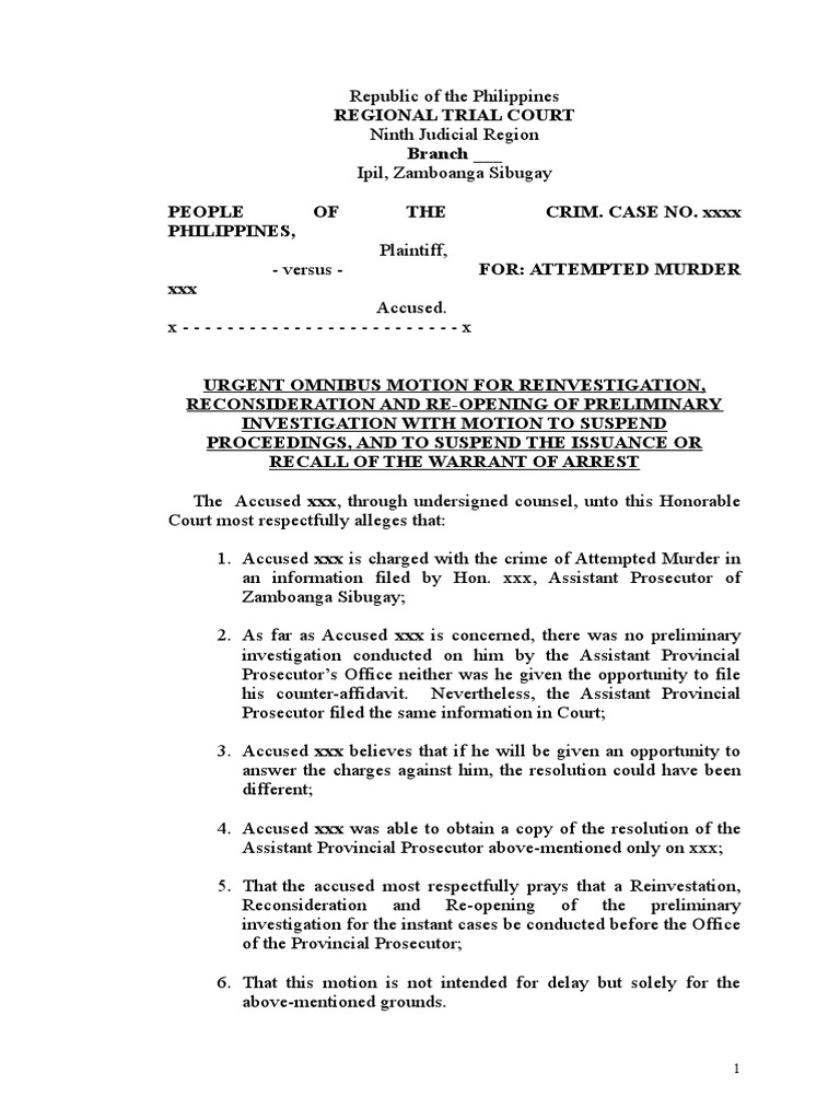 Urgent Omnibus Motion For Reinvestigation | PDF | Prosecutor | Appeal