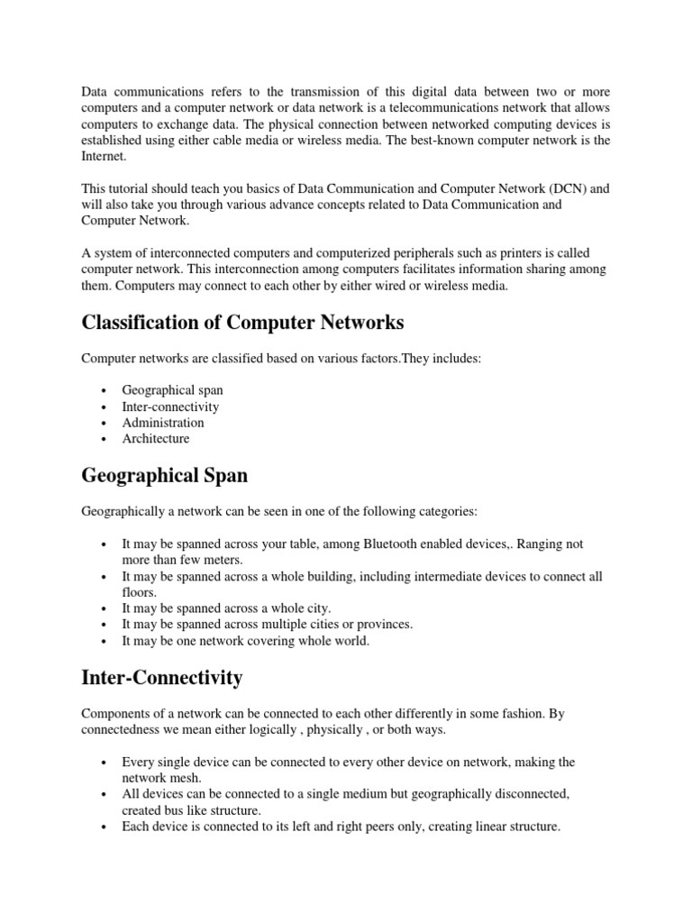 Classification of Computer Networks | PDF | Network Topology | Computer Network