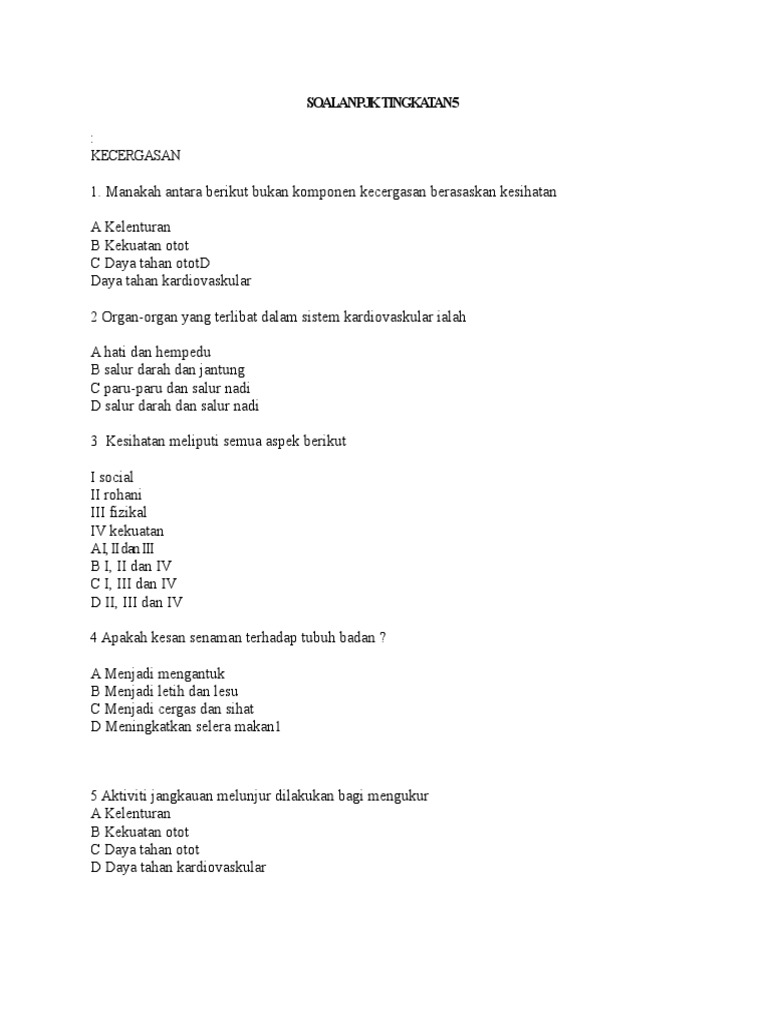 Soalan PJK Tingkatan 5 | PDF