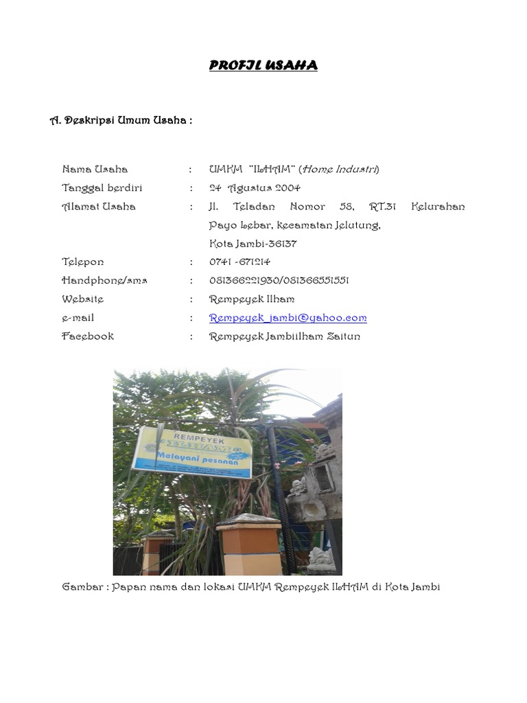 Profil Usaha UMKM Rempeyek Ilham | PDF