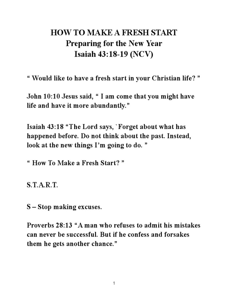 How To Make A Fresh Start Sermon 1316 | PDF | Religious Belief And ...