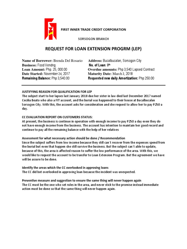 Request For Loan Extension Progrm (Lep) : Sorsogon Branch | PDF ...