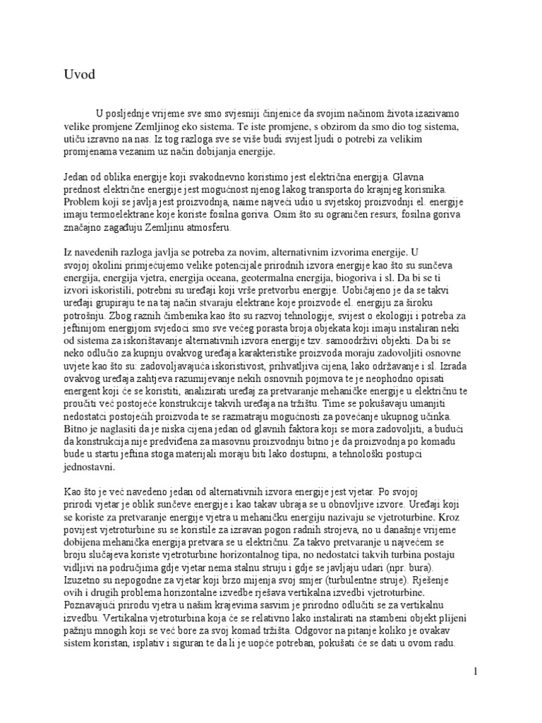 Projekat Vjetrenjaca PDF | PDF