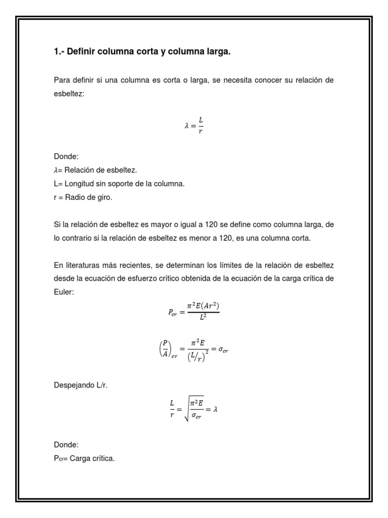 Columna Corta y Columna Larga | PDF | El módulo de Young | Pandeo