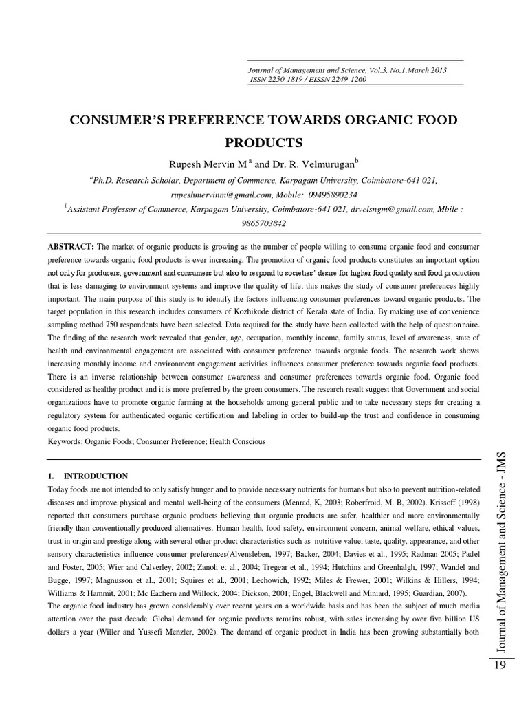 Consumer S Preference Towards Organic Food Products | PDF | Organic ...