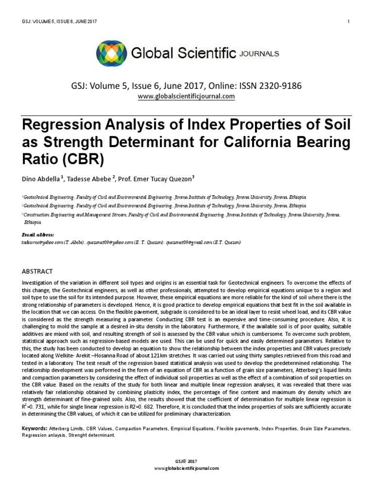 18 Regression Analysis of Index Properties of Soil As Strength Determinant For California ...