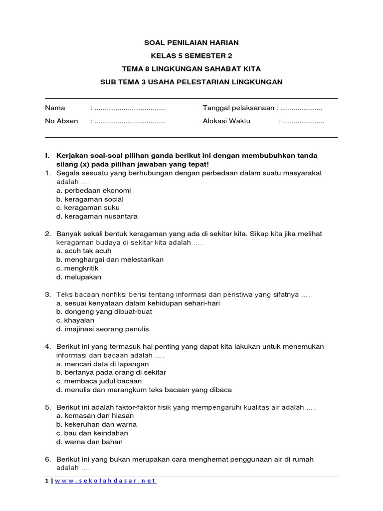 Soal Penilaian Harian Tema 8 Sub Tema 3 | PDF