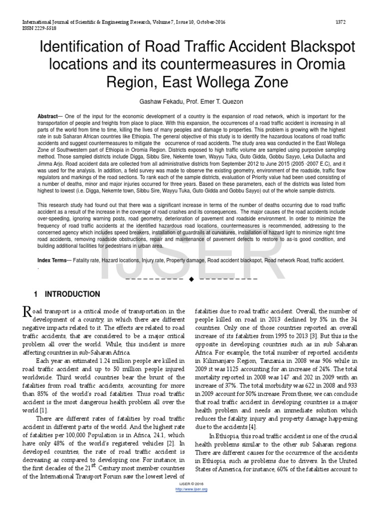 6 Identification of Road Traffic Accident Blackspot Locations and Its ...