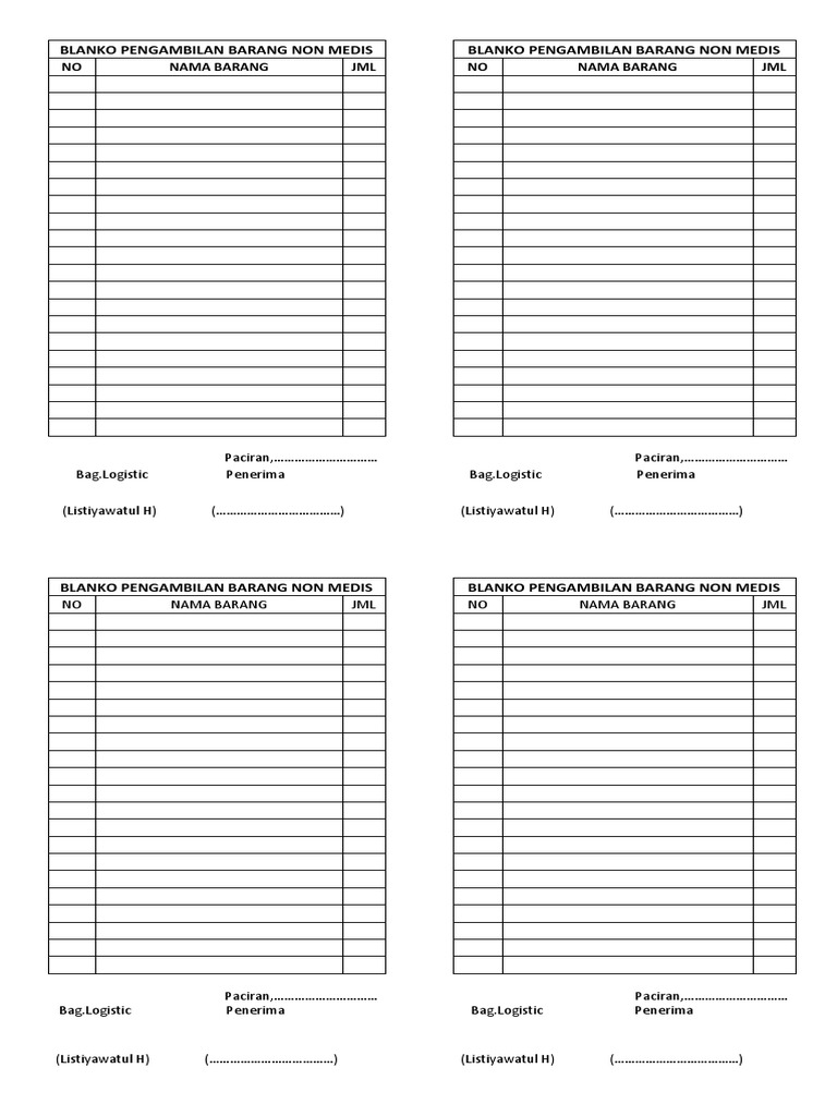 Non-Medical Goods Collection Form | PDF
