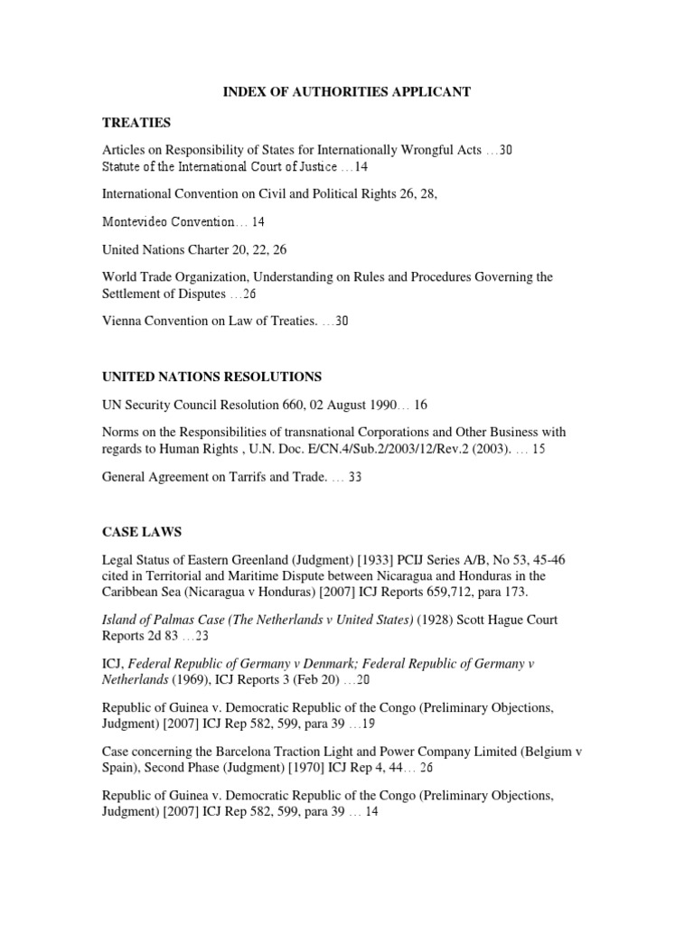 Index of Authorities Applicant | PDF | Global Politics | Virtue