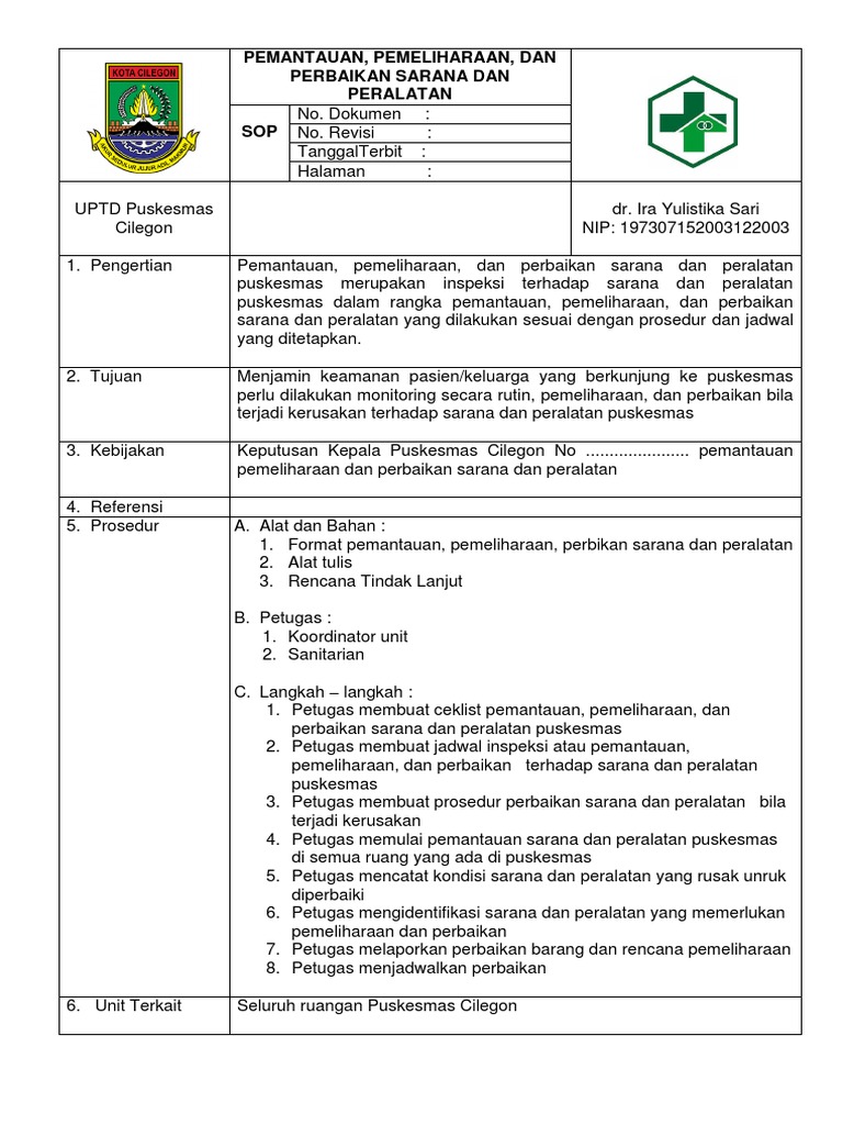 Pemantauan dan Pemeliharaan Puskesmas | PDF