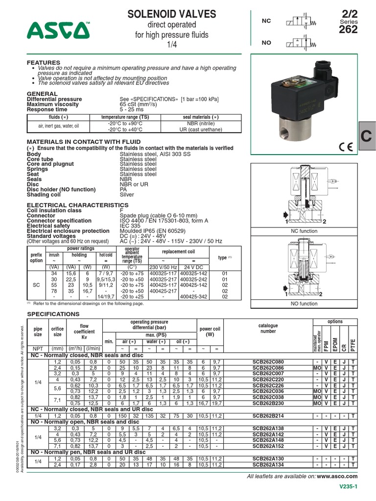 ASCO 262 Series Solenoid Valve Guide | PDF | Valve | Electrical Connector