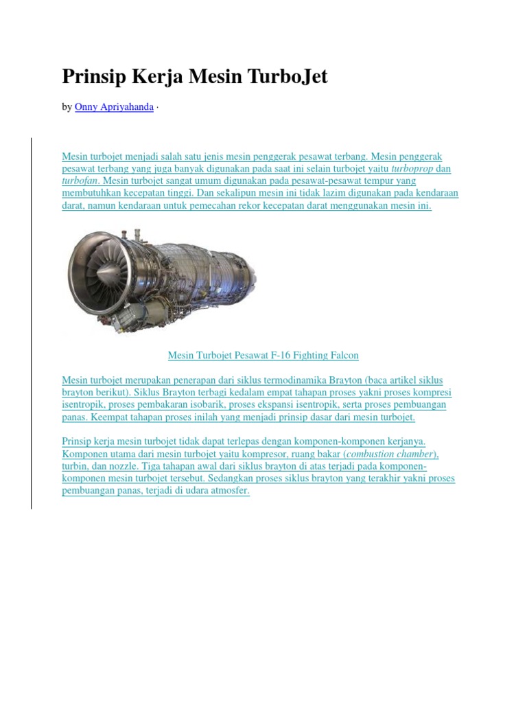 Prinsip Kerja Mesin TurboJet | PDF