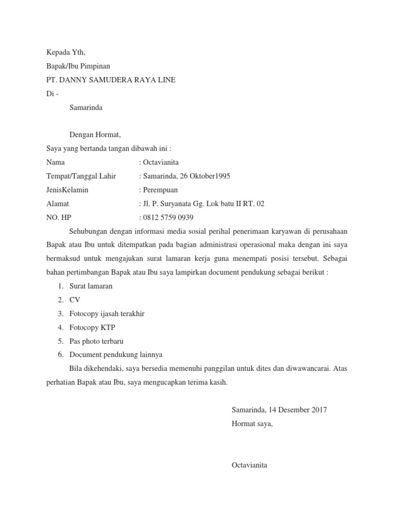 SURAT LAMARAN PT Danny Samudera Line | PDF