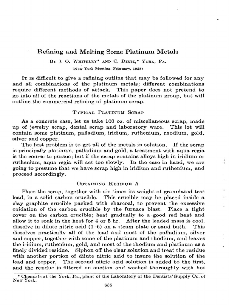 Refining and Melting Some Platinum Metals. | PDF | Platinum | Palladium