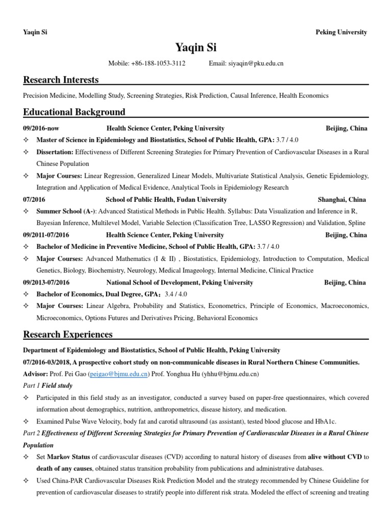 CV Si Yaqin Peking University 1 | PDF | Cardiovascular Diseases ...