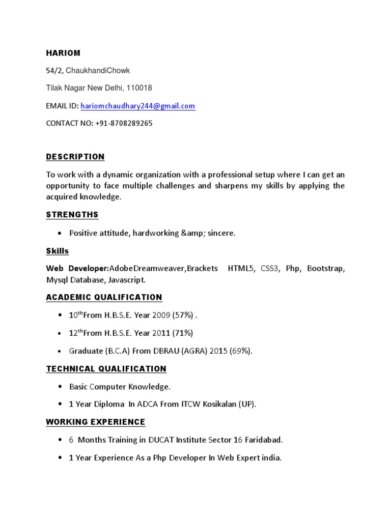 Web Developer Resume: Hariom Chaudhary | PDF | Career & Growth