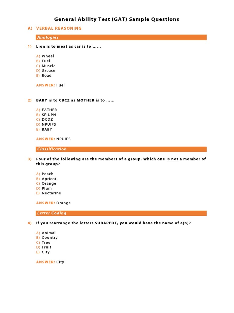 Gat Sample Questions Verbal Reasoning